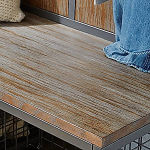 homestyles Barnside Metro Hall Tree Constructed of Mixes Media, Gray Metal Frame with Multi-toned Driftwood Finish with Two Large Storage Baskets and Four Hooks