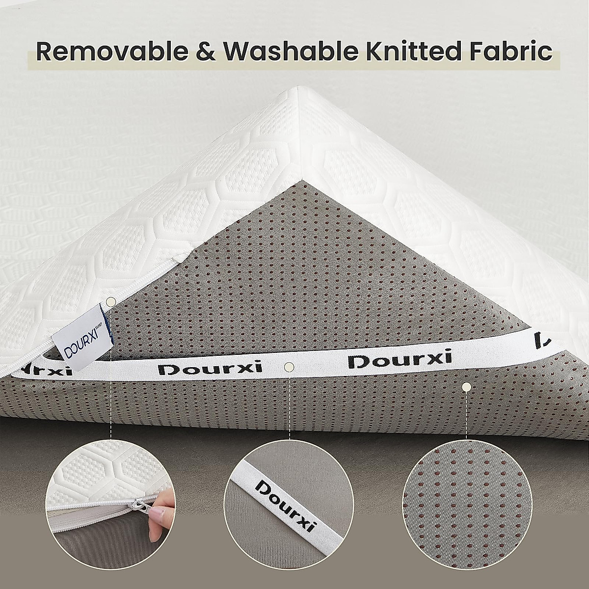 Dourxi Queen Size Mattress Topper 3 Inch Dual Layer Memory Foam Mattress Topper for Pressure Relief & High Density Foam for Body Support,Extra Firm Matress Topper with Washable Soft Cover