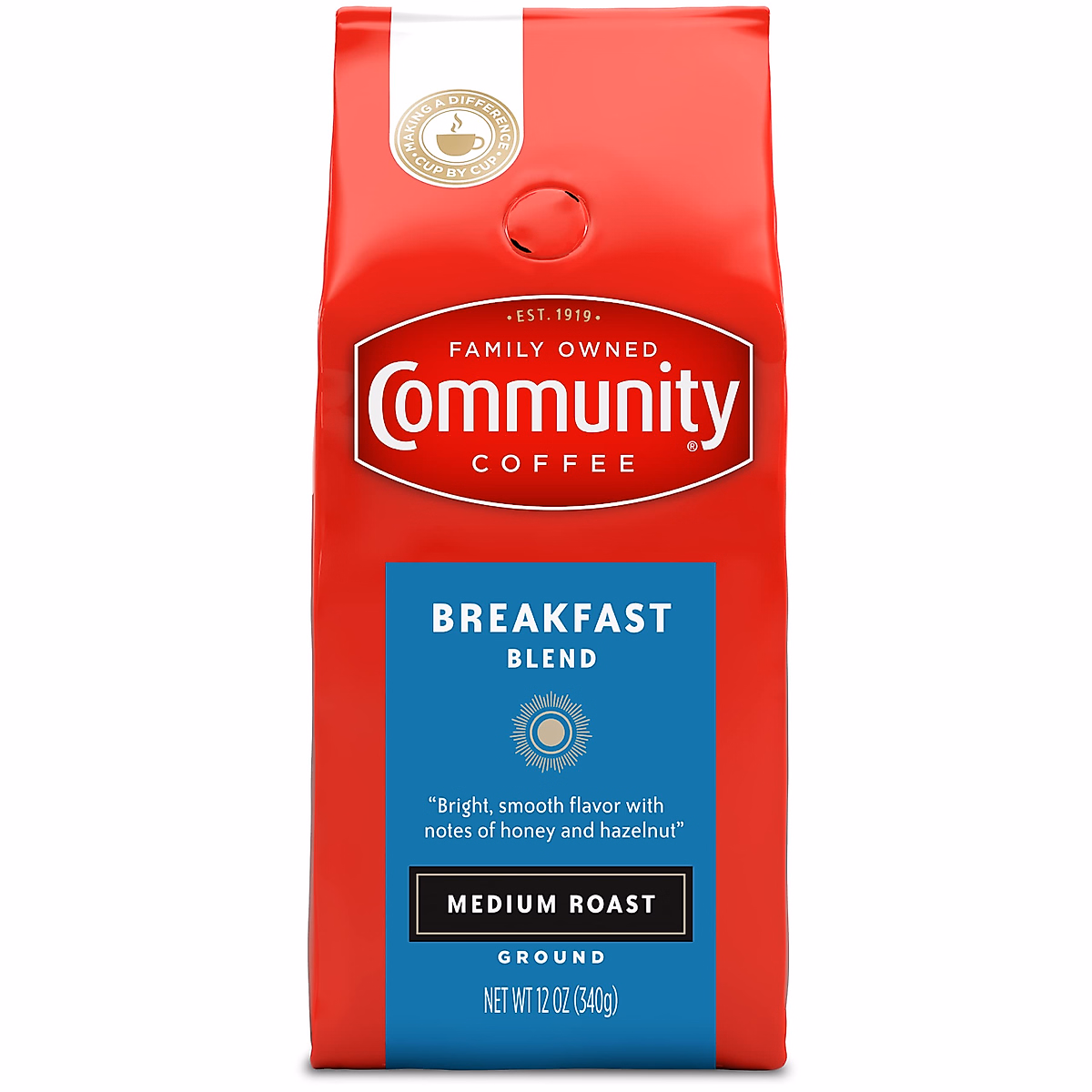 Community Coffee Breakfast Blend 12 Ounces, Medium Roast Ground Coffee, 12 Ounce Bag (Pack of 1)