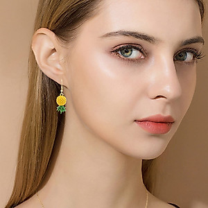 Tropical 2pcs Yellow Ruit Green Leaf Pineapple Earings Pendant Necklace Suit for Women Fashion Dangle Earings Jewellery
