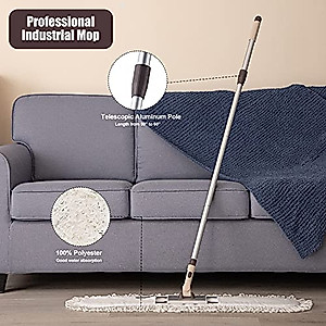 Eyliden 36" Professional Industrial Dust Mop, Commercial Cotton Dust Mops Broom, Telescopic Handle Residential Commercial Floor Cleaning Tools for Home Mall Hotel Office Garage Dust Mop (Brown, 36")