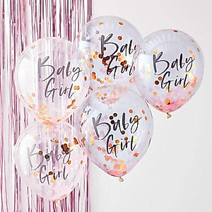 Ginger Ray Twinkle Twinkle Rose Gold Foiled "Baby Girl" Confetti Decorative Baby Shower Party Balloons