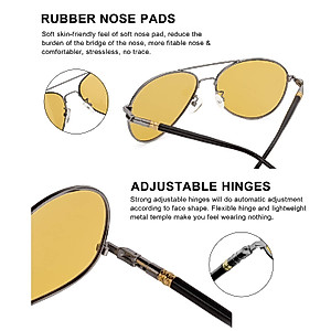 SODQW Polarized Night-Vision Glasses, Classic Aviator Night-Driving Glasses, Pilot Metal Frame for Men Women Night-Driving (Gun Frame/Yellow Night-Driving Glasses)