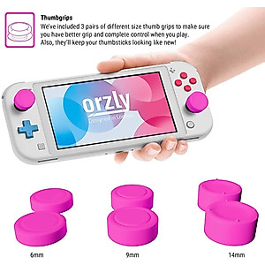 Orzly Grip Case Compatible for use with Nintendo Switch Lite – Case with Comfort Padded Hand Grips, Kickstand, & Pack of Thumb Grips - Pink