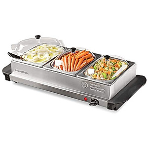 HomeCraft HCBS15SS 3-Station 1.5-Quart Stainless Steel Buffet Server Slow Cooker & Warming Tray, Adjustable Temperature, Perfect for Dinner, Appetizers
