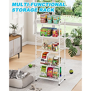 GEORIS 5- Tier Heavy Duty Wire Shelving Storage Rack | Modern Bathroom Shelf | Stackable Plant Standing Shelf Unit | Perfect for Kitchen, Living Room, Balcony | White