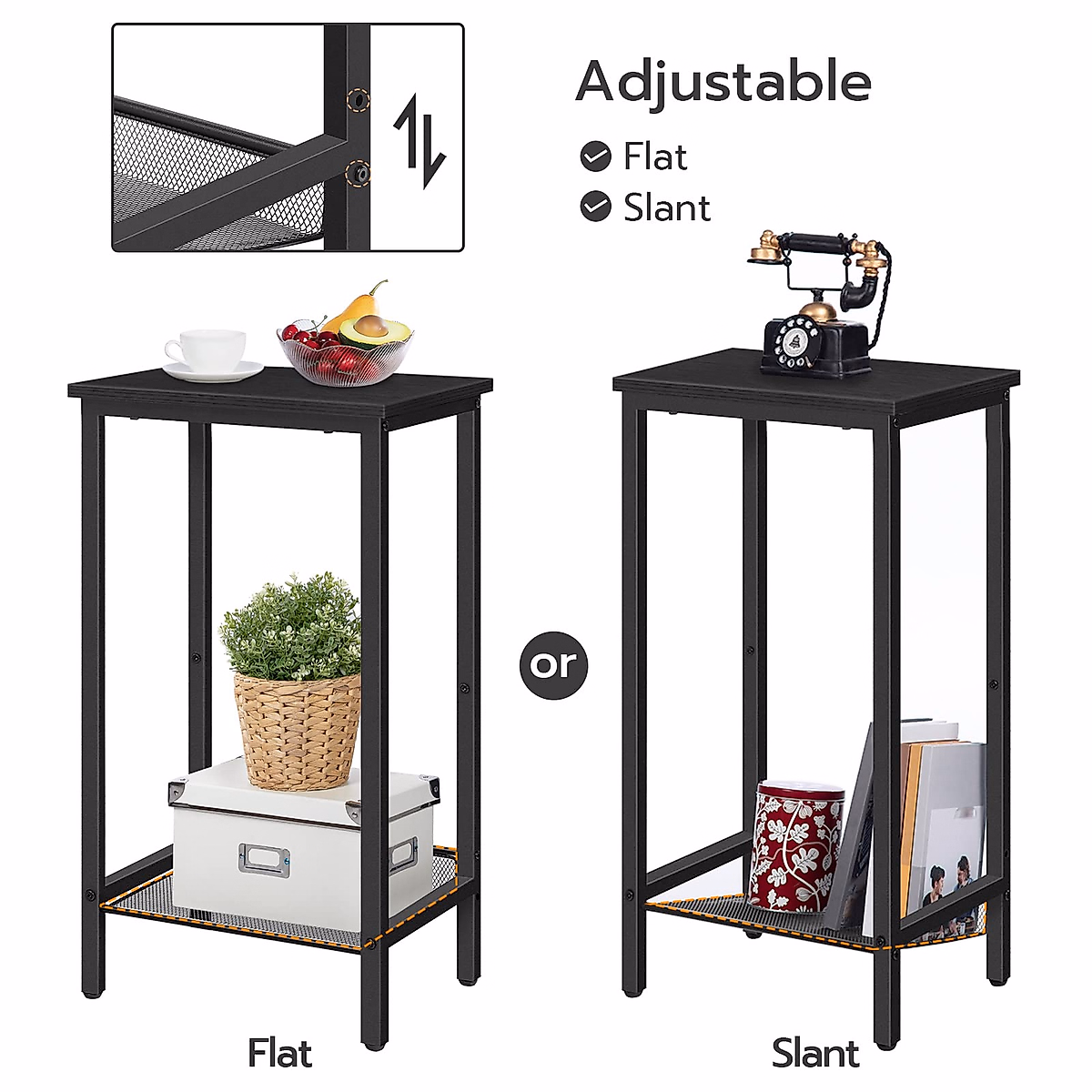 HOOBRO Tall Side Table, Industrial End Telephone Table with Adjustable Mesh Shelves, Small Entryway Table, 28.9" H Small Table for Hallway, Living Room, Office, Black BB03DH01