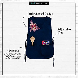 Classy Pal Cobbler Aprons for Women with Pockets, Plus Size Apron, Cleaning Smock for Artist, Nail Tech, Teacher & Hair Stylist, Mandiles Para Mujer (Navy)