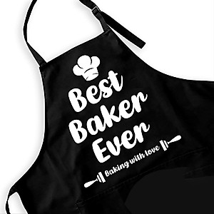 Ihopes Funny Black Apron for Women Men - Best Baker Ever - Cute Kitchen Chef Apron with 2 Pockets and Adjustable Neck Strap - Perfect for Birthday/Christmas/Thanksgiving, Large