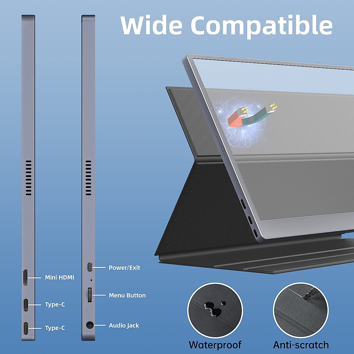 Portable Monitor 4K - 15.6inch UHD 3840×2160 100% sRGB USB-C Mini HDMI External Second Monitor Portable IPS Screen Computer Display with Speakers for Laptop MacBook Switch PS5/4 Xbox