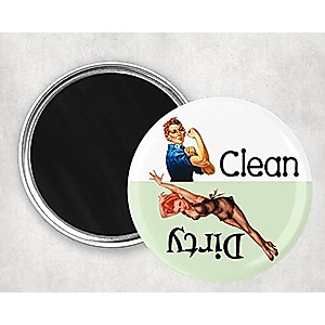 Rosie The Riveter Pin Up Girl Clean Dirty Dishwasher Magnet 2.25 Inch Round