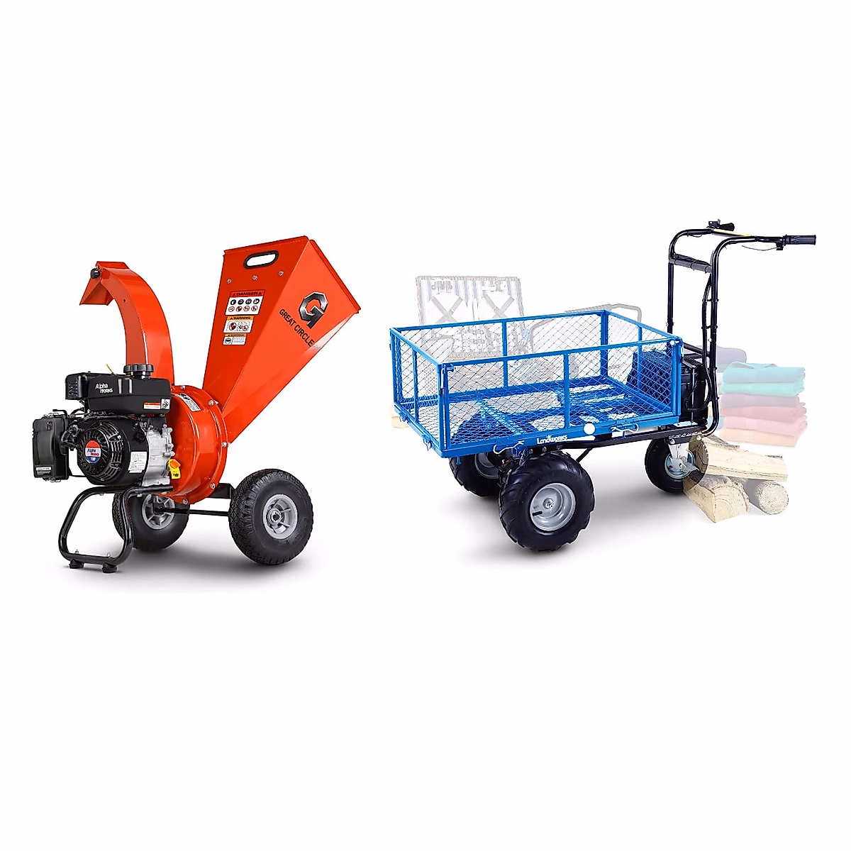 G GreatCircleUSA Mini Wood Chipper Shredder Mulcher & Landworks Utility Cart Hand Truck [Bundle Deal]