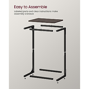 VASAGLE C-Shaped End Table, Side Table for Sofa, Couch Table with Metal Frame, Small TV Tray Table for Living Room, Bedroom, Chestnut Brown and Black