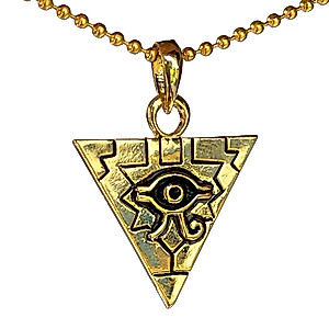 The Millenium Puzzle Illuminati Pyramid Horus Ra Evil All seeing Eye Men's Pendant Necklace Pewter Gold plated Pendant Money Wealth Lucky Charm Protection Amulet w Brass ball chain
