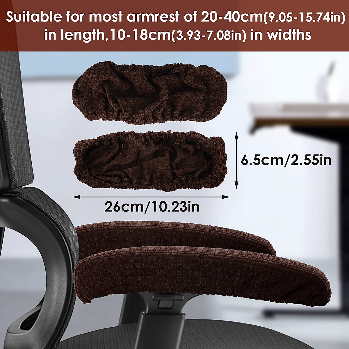 TIESOME Office Chair Arm Armrest Covers, 2Pcs Stretchable Polyester Office Chair Protector Covers Relieves Elbow Discomfort (Length-40cm) (Coffee)