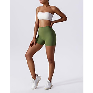 ABOCIW Biker Shorts for Women Buttery Soft V Back Scrunch Butt Workout Shorts High Waist Booty Yoga Shorts Tummy Control Running Athletic Gym Shorts Army Green Medium