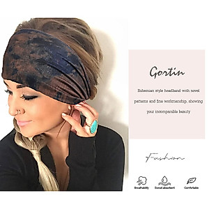 GORTIN 3 Pack Boho Wide Headbands African Turban Head Bands Leopard Stretch Knotted Head Wraps Floral Elastic Yaga Hair Bands Sweatbands Fashion Hair Accessory for Black Women and Girls
