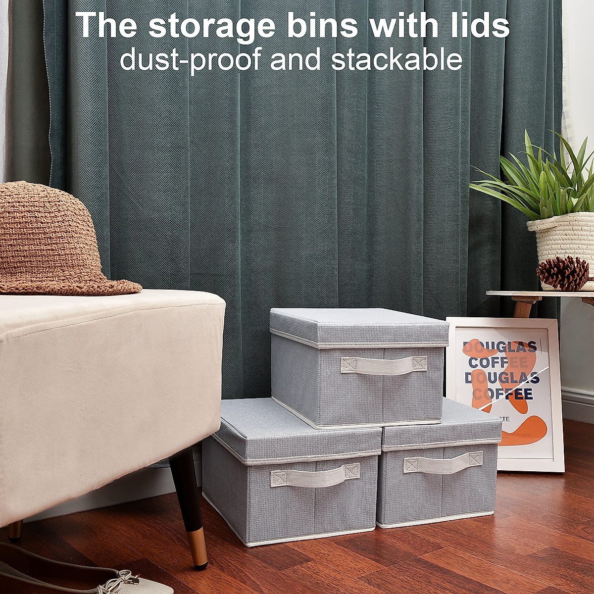 GRANNY SAYS Bundle of 3-Pack Storage Bins with Handles & 1-Pack Hanging Storage Shelves