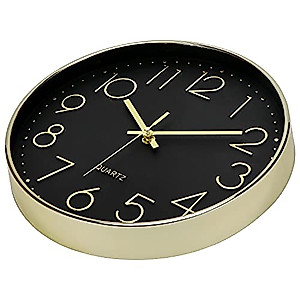 Foxtop 12 Inch Gold Wall Clock Silent Non-Ticking Battery Operated Round Wall Clock Modern Simple Style for Office School Living Room Home Kitchen Bedroom Decor