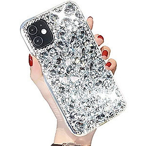iPhone 12 /iPhone 12 Pro Bling Glitter Case,Luxury Shiny Diamond Crystal Rhinestone Sparkly Jewelled Gemstone 3D Handmade Clear Cover Case for Women Girls with iPhone 12 /iPhone 12 Pro 6.1''
