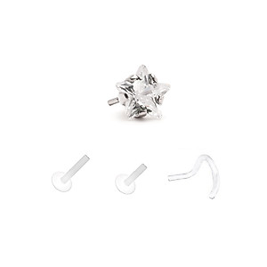 Bioflex Nose Screw Ring 316L Surgical Steel 1/4" 6mm Post 6mm CZ 18G