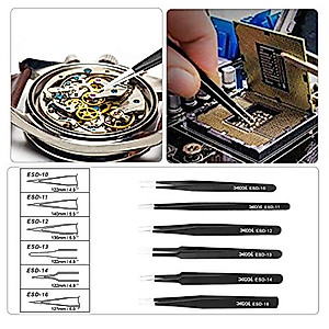 Precision Tweezers Set, XOOL 10 PCS ESD Tweezers Set, Anti-Static Stainless Steel Tweezers Kit, Non-magnetic and Multi-standard Stainless Steel Tweezers for Lab, Electronics, Jewelry and Detailed Work