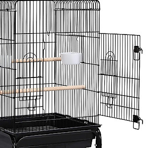 Topeakmart Play Open Top Standing Bird Cage with Removable Stand Wheels Black