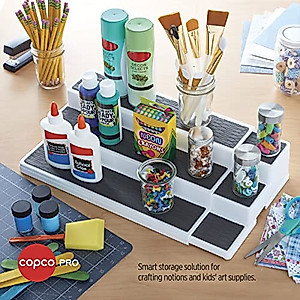 Copco Pro Expandable 3-Tier Cabinet Organizer, 14.8 x 9.7 x 3.5 Inch, White and Charcoal Gray