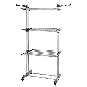 UXZDX 6-Layer Adjustable Rolling Clothes Rack Coat Rack Floor Hanger Storage Closet Clothing Drying Foldable Clothes Hanger (Color : Black)