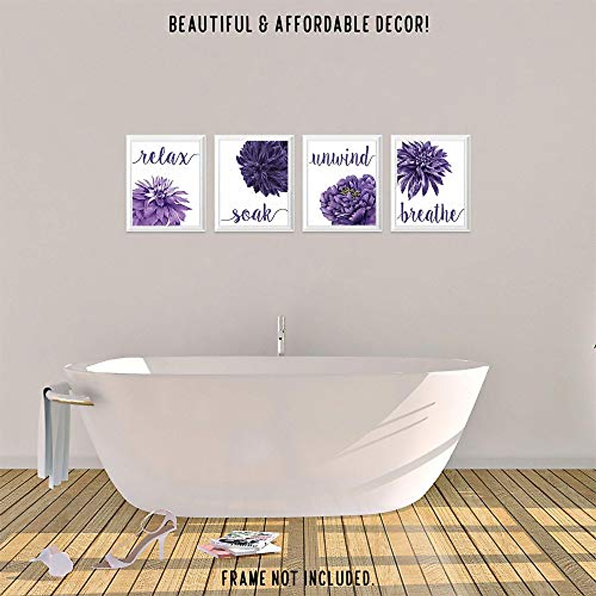 Flower Prints Relax Soak Unwind Breathe Purple Blend, 4 (8x10) Unframed Photos, Wall Art Decor Gifts Under 20 for Home Office Bathroom College Student Teacher Friends Floral Garden Yoga Inspired Fans