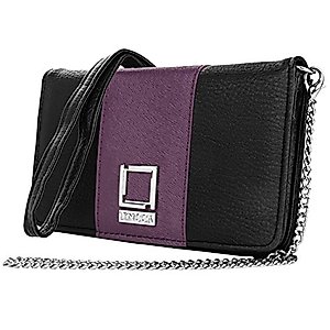 Lencca Kyma Vegan Leather Crossbody Smartphone Clutch Wallet Purse with Removable Chain Shoulder Strap - Black/Purple