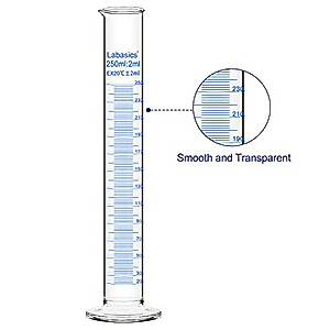 Labasics 2-Pack 250 ml Borosilicate Glass Graduated Cylinder Measuring Cylinder