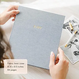 Sugar Paper Baby Keepsake Book - Memory Book from Pregnancy to First Year - Milestone Journal with Pocket Storage - Baby Shower Idea - Gender Neutral Gift - Cloth Hardcover - Mist Green