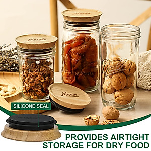 8 Pack Bamboo Mason Jar Lids Wide Mouth, CROWN Shaped Natural Wooden Storage Lids w Silicone Seal - Mason Jar Tops for Ball, Kerr Canning Jars - Kitchen, Pantry Dry Goods Storage - Airtight & BPA Free