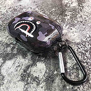 Shark Teeth Softshell Silicone Camouflage Airpods Case, IMD Case Shockproof Case Skin with Key Ring, Suitable for Apple Airpods Pro (Black)
