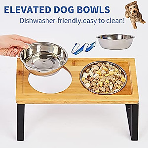 Elevated Cat Bowls, Tilted cat Food Bowls, 15°Tilted Raised Cat Food and Water Bowls, Customized Height Wall Mounted Elevated Pet Feeder，Bamboo Elevated Pet Feed Bowl Food for Cats and Puppy