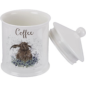 Royal Worcester Wrendale Designs Coffee Canister with Lid | 6-Inch Countertop Coffee Container with Hare Design | Made of Fine Bone China | Dishwasher Safe