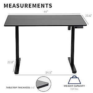 VIVO Electric Height Adjustable 44 x 24 inch Stand Up Desk, Standing Workstation with Memory Controller, Black Top, Black Frame, DESK-E144B