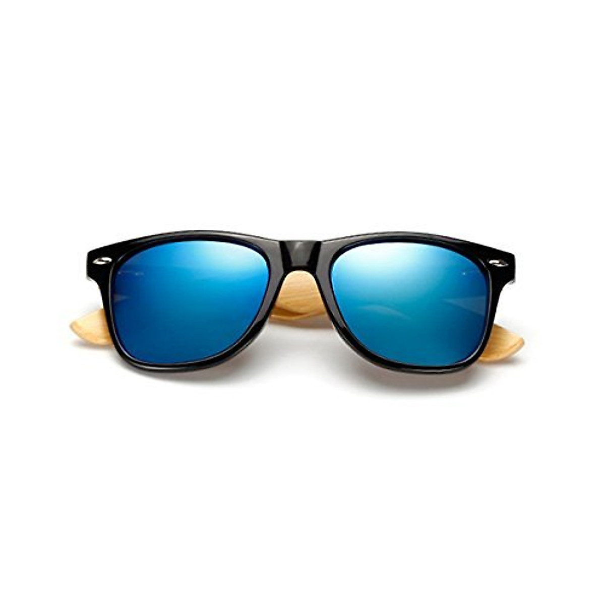 Long Keeper Bamboo Wood Arms Sunglasses for Women Men (Black, Blue)