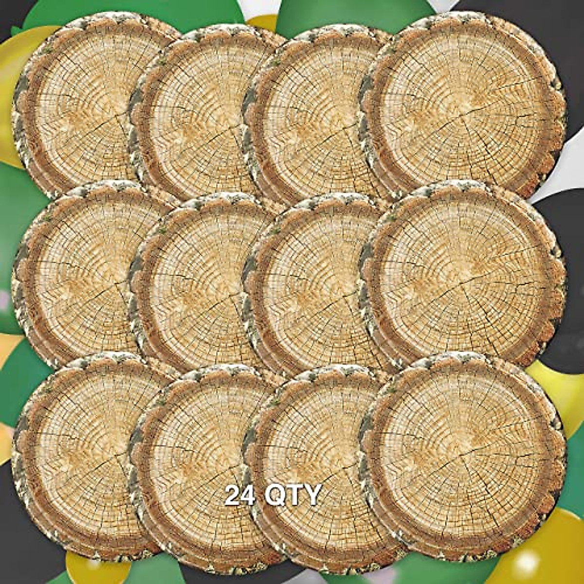 Havercamp Cut Timber 10" Party Plates (24 plates)! 24 Lg. Round Dinner Paper Plates from the Cut Timber Party Collection.