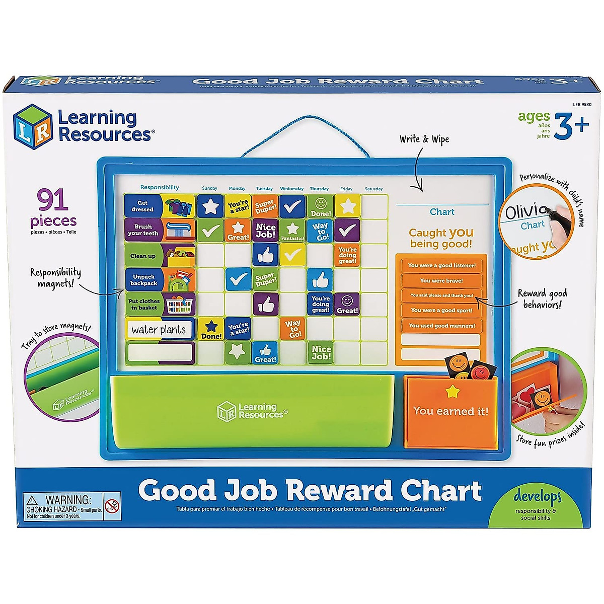 Learning Resources Good Job Reward Chart - 91 Piece Set, Ages 3+ Custom Magnetic Chore and Responsibility Chart for Kids, Chore Magnets for Toddlers, Kids Job Chart