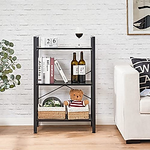 BEWISHOME 3 Tier Bookshelf Open Organizer, Black Small Bookshelf for Small Spaces, Industrial Wooden Storage Bookcase with Metal Frame for Bedroom Living Room and Home Office JCJ42B