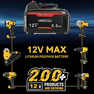 TENMOER 2 Pack 6.0Ah Compatible with Dewalt 12V 6.0Ah Battery Replacement for 12V Dewalt Batteries DCB127 DCD701F2