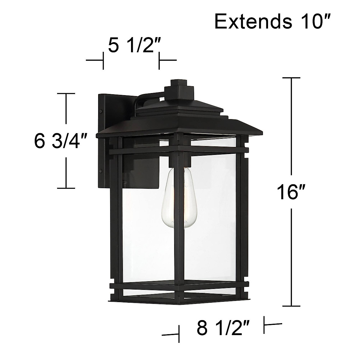 John Timberland North House Mission Traditional Outdoor Wall Light Fixture Matte Black Metal 16" Clear Glass Shade for Exterior House Porch Patio Outside Deck Garage Yard Front Door Garden Home