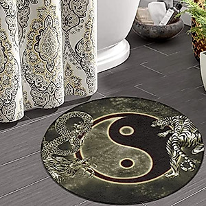 Premium Round Area Rug Ultra Soft Play Tent Rug Carpet Circular Area Rugs for Play Room Bedroom Living Room Nursery, Yin Yang Dragon Tiger, 24 Inch