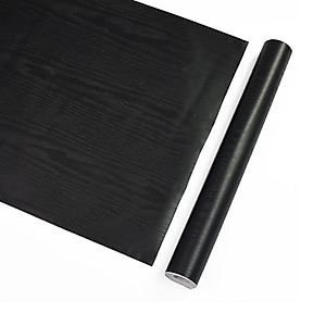 Yifely Solid Black Wood Grain Drawer Covering Paper Self Adhesive Shelf Liner Door Countertop Cabinet Sticker 17.7 Inch by 9.8 Feet