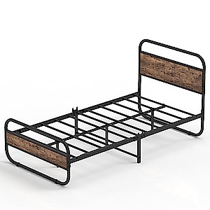 Vecilla Twin XL Bed Frame with Wood Headboard and Footboard, 12 inch Heavy Duty Platform Bed Frame No Box Spring Needed, Non Slip Mattress Foundation, Easy Assembly, Noise-Free, Rustic Brown