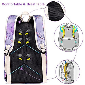 School Backpack for Girls Teens Bookbag Set Tie Dye Kids Backpack 3 In 1,School Bags with Lunch Box Pencil Case(Tie Dye Purple)