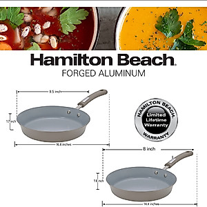 Hamilton Beach HAE601 Grey Ceramic Coating Interior Aluminum Cookware Set (10 Pieces), 3 mm, Taupe/Champagn