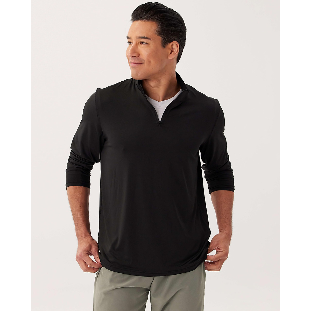 Real Essentials Mens Quarter 1/4 Zip Pullover Men Sweatshirt Long Sleeve Shirts 1/2 Athletic Fishing Dry Fit Shirt Gym Running Compression Golf Half Top Workout Sweatshirts, Set 3, L, Pack of 3